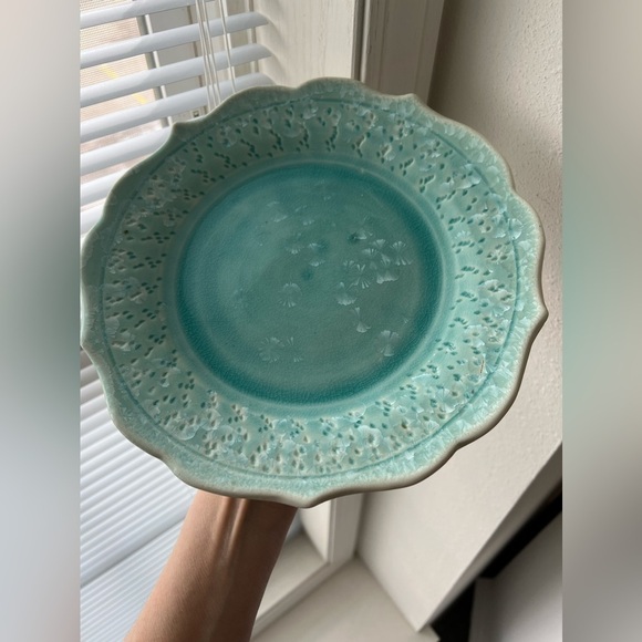 Source Unknown | Dining | Aqua Teal Embossed Handmade Pottery Serving ...